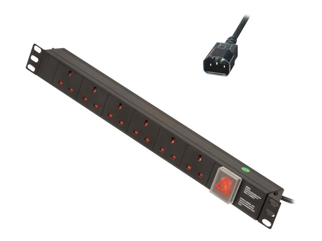 LINDY 1U 6 Way UK Sockets Horizontal PDU with IEC C14 Cable - Power di